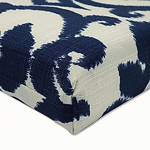 Pillow Perfect Damask Indoor/Outdoor Sofa Setee Bench Swing Cushion with Ties Weather, and Fade Resistant, 18" x 45", Blue Basalto Navy