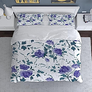 Duvet Cover Sets California King -Watercolor Wildflowers-Bedding Comforter Set Breathable SetsSoft Microfiber 3 Pcs