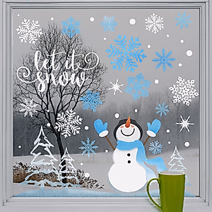 Yovkky Snowflakes Snowman Window Clings 9 Sheets, Let it Snow Quote Stickers Decal Decor for Glass, 2025 New Year Christmas Home Kitchen Winter Holiday Decorations