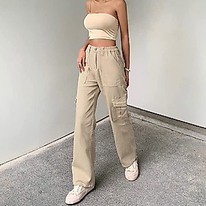 Cargo Pants Women High Waist, Baggy Cargo Jeans with Pocket Baggy Jogger Relaxed Y2K Pants Fashion Jeans X-Large