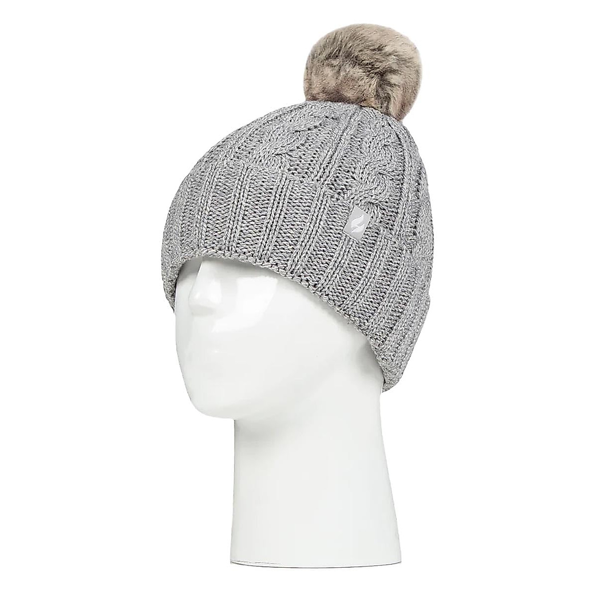 Heat Holders - Womens Thick Knit Thermal Winter Warm Beanie Hat with Pom Pom (One Size, Light Grey)