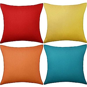 4 Pack Decorative Outdoor Waterproof Throw Pillow Covers, Square Patio Balcony Garden Waterproof Cushion Case, PU Coating Pillow Shell for Couch, Bed, Patio, Sofa, Tent,18 x 18 Inch (Multi Color)