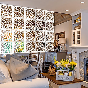 Lucky Monet 12Pcs Hanging Room Divider Panels Decorative Room Separator White Wall Partition Privacy Screen Indoor for Bedroom Dining Hotel Restaurant - White Flower