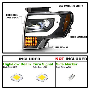 ACANII - For [HID/Xenon Model] 2013-2014 Ford F150 Truck LED Signal Built-In Low/High LED Projector Headlights Headlamps