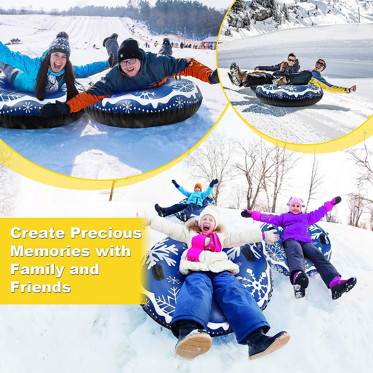 Plus Size Snow Tube -49" Inflatable Sleds for Kids and Adults Snowboard with Thicker K80 Military Grade Material Heavy Duty Snow Tube Portable Toboggan for Sledding Skiing Winter Outdoor Fun Snow Toy