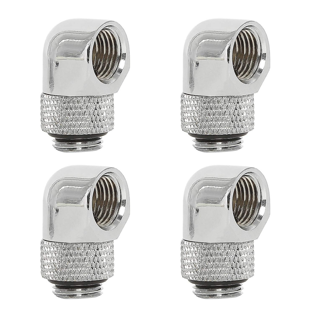 YaeCCC 4 Pack Nickel-Plated Brass Silver Chrome G 1/4" Male to Female 90 Degree Rotary Fitting Adapter for Computer Water Cooling System (4 PCS)