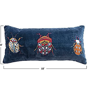 Creative Co-Op Cotton Velvet Lumbar Beetle Embroidery, Multicolor Pillow, Multi