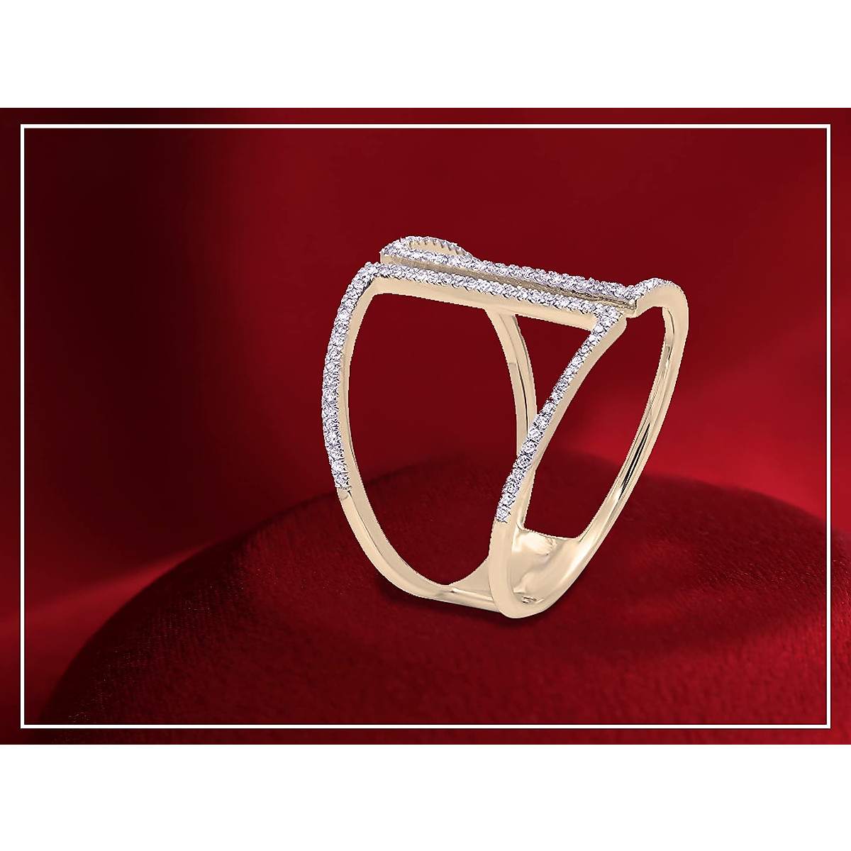 Dazzlingrock Collection 0.30 Carat (ctw) 14K Round White Diamond Ladies Geometric Fashion Ring 1/3 CT, Yellow Gold, Size 8.5