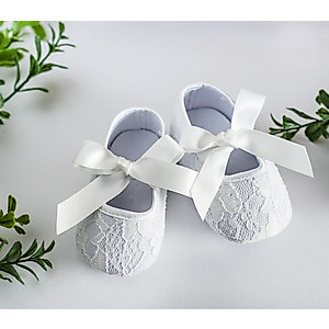 Cherished Moments Baby Baptism Shoe with Lace in Light Ivory with Headband, Gift for Christening or Dedication for Baby Girl (Sizes 0)