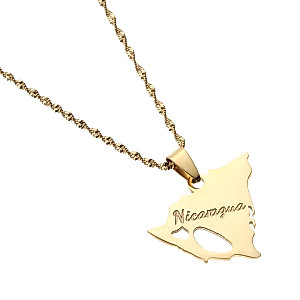 Stainless Steel Nicaragua Map Pendant Necklace for Women Nicaraguans Maps Patriotic Charm Jewelry Gifts (Gold)