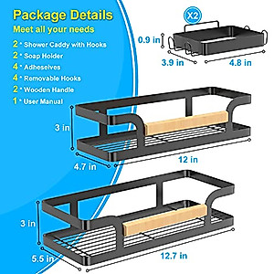 JONYJ Adhesive Shower Caddy 4 Pack, Shower Organizer with 12 Hooks and 2 Soap Holder, No Drilling Shower Shelf for Inside Shower, Kitchen Storage, Bedroom, Living Room, Bathroom