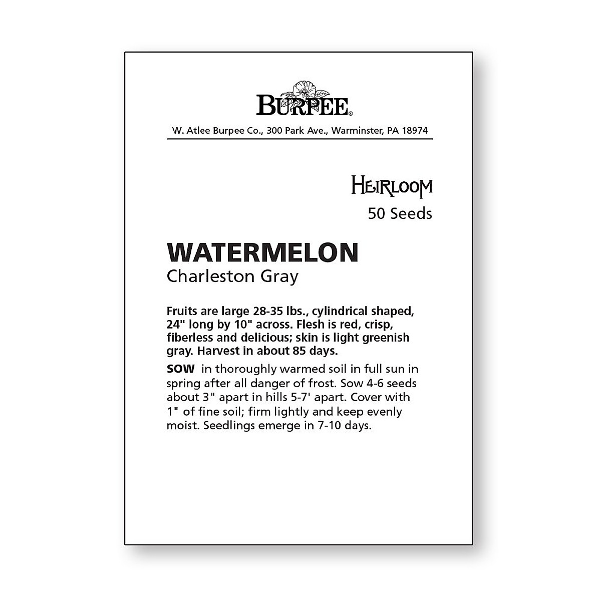 Burpee Charleston Gray (Heirloom) Watermelon Seeds 50 seeds