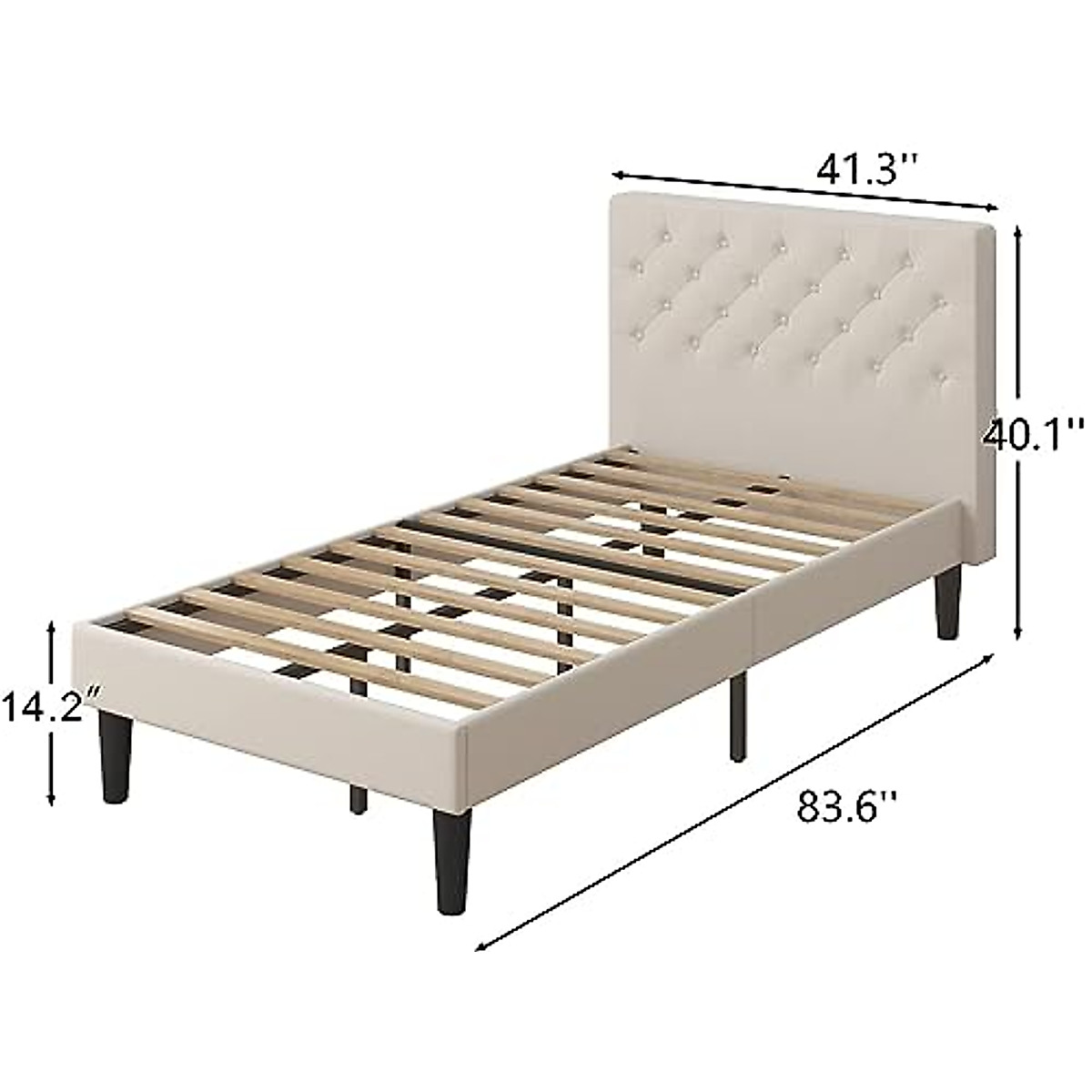 HOMBCK Twin Bed Frame, Upholstered Bed Frane Twin with Button Tufted Headboard, Linen Fabric Modern Bed Frame, Sturdy Wood Slat Support, No Box Spring Needed, Beige