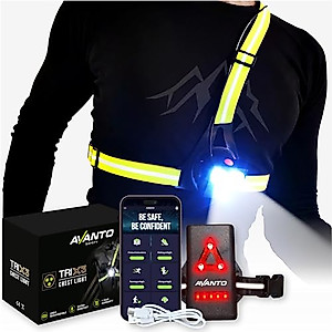 AVANTO Triple Beam Chest Lamp, Original, 500 Lumen LED Night Running Lights for Runners, Dog Walking Light, Long 5-7h Usetime, USB-C Rechargeable Battery, Running Headlamp, Reflective Vest, Yellow