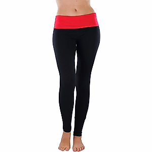 ToBeInStyle Women's Heather Side Striped Active Pants - Fold Over - Red - Small