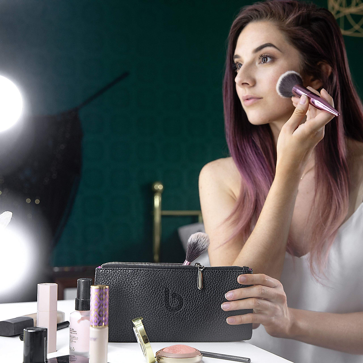 Beauty Junkees Makeup Brush Case Cosmetic Bag Black Make Up Brush Holder Pouch or Cosmetic Storage Organizer for Purse or Travel, Large Enough to Carry All Size Brushes, Cruelty Free