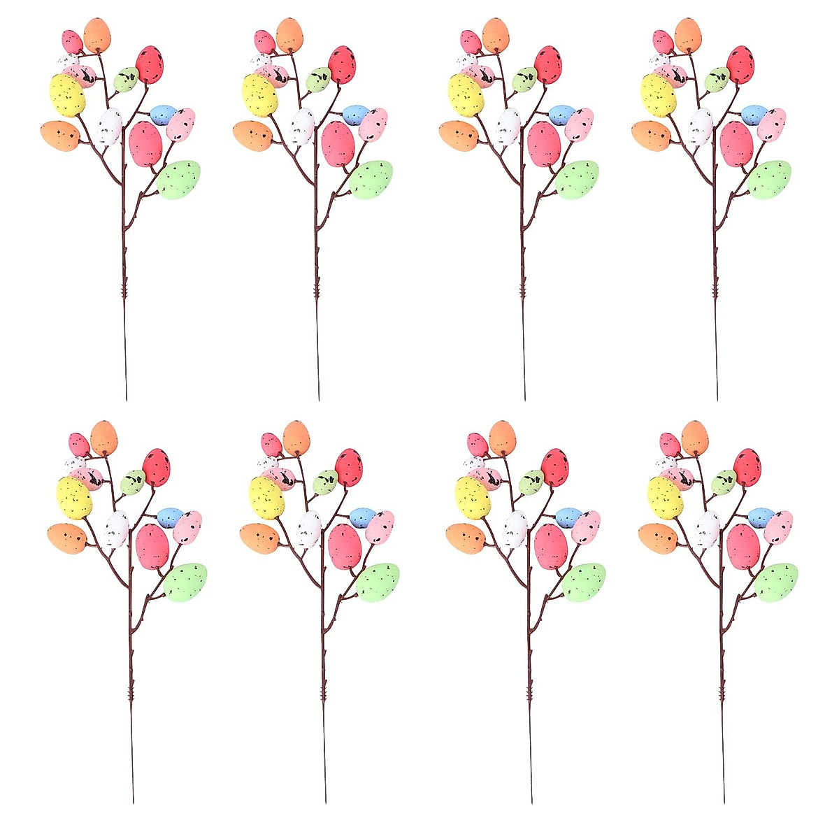 LUOZZY 8pcs Easter Egg Picks Artificial Easter Eggs Branches Flower Picks Fake Eggs Bouquet for Spring Easter Party Garden Yard Home Vase Decor