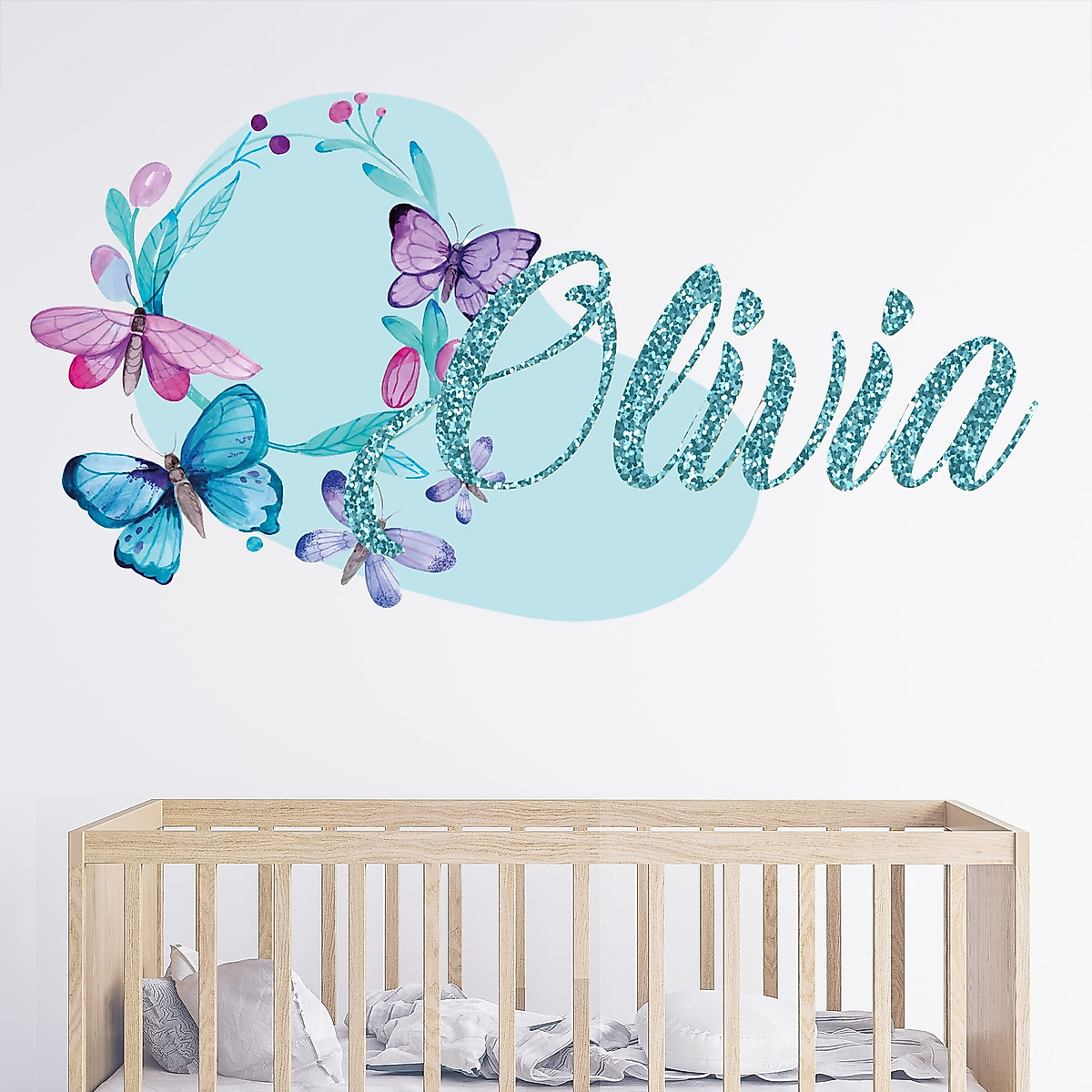 Name Wall Decals for Girls - Butterfly Decals for Wall - Butterfly Garland Decorations - Butterfly Decor for Girls Bedroom - Butterfly Stickers for Walls - Baby Girl Nursery Wall Decor - Girl Room