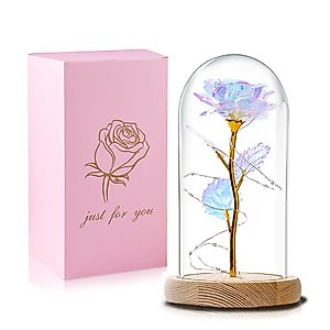 QUNPON Womens Gifts for Christmas Flowers Gifts for Women,Mom Grandma Sister for Girlfriend Her Wife Friends,Birthday Gifts for Women,Rainbow Galaxy Glass Rose Gifts for Christmas