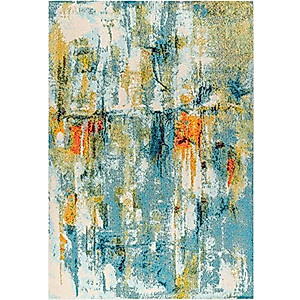 JONATHAN Y CTP100A-5 Contemporary POP Modern Abstract Waterfall Blue/Cream 5 ft. x 8 ft. Area-Rug, Bohemian, Easy-Cleaning, for Bedroom, Kitchen, Living Room, Non Shedding