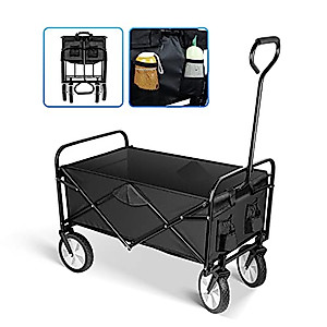 YSSOA Rolling Folding & Rolling Collapsible Garden Cart, Outdoor Camping Wagon Utility with 360 Degree Swivel Wheels & Adjustable Handle, Black 220lbs Weight Capacity Rolling Collapsible Garden Cart