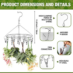 4 Pcs Hanging Drying Rack for Herb Macrame Flower Drying Rack with Stainless Clip Herb Dryer Hooks for Drying Herb Air Plants Spices Flowers Hydroponic Plants Ready to Use with Ceiling Hook (Round)