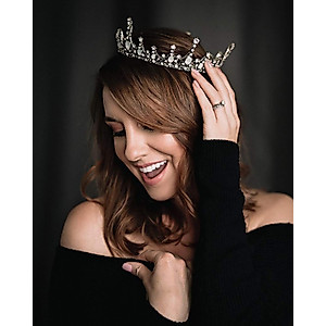 SWEETV Crystal Baroque Queen Crown - Vintage Princess Tiara, Wedding Prom Hallloween Opal Costume Hair Accessories for Women and Girls, Penelope