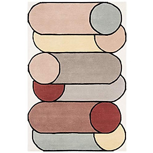 SAFAVIEH Fifth Avenue Collection 4' x 6' Ivory/Multi FTV126A Handmade Mid-Century Modern Abstract Wool Area Rug