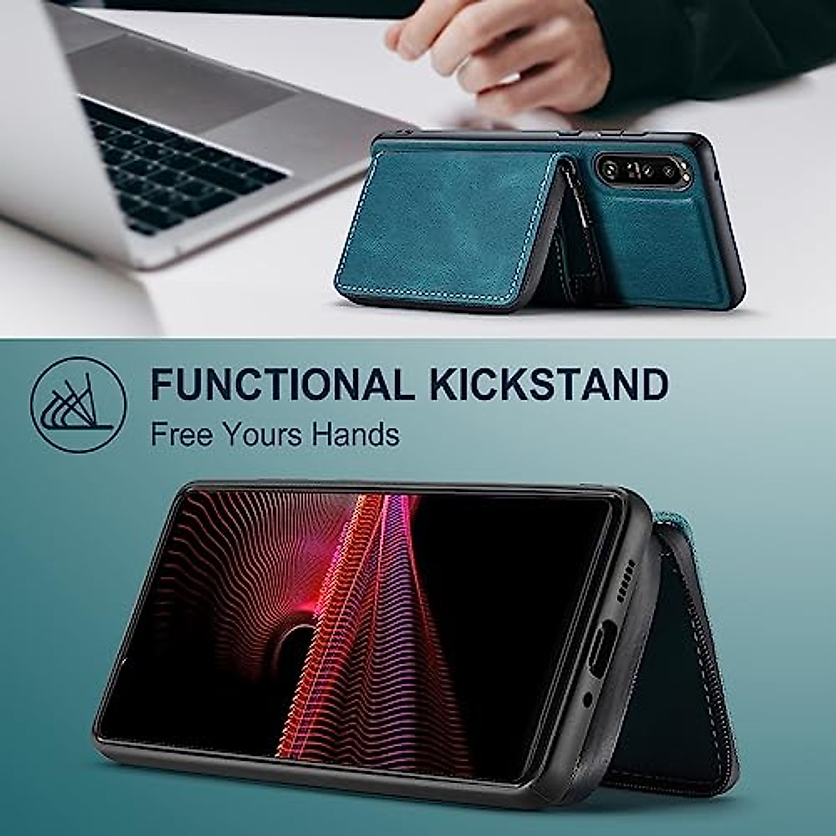 Asuwish Phone Case for Sony Xperia 1 III 3 / Experia1iii 5G Wallet Cover with Tempered Glass Screen Protector and Credit Card Holder Zipper Stand Leather Cell Experia 1III 5G XQ-BC72 Women Men Blue