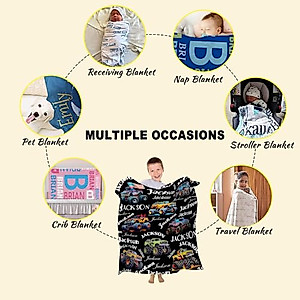 Custom Baby Trucks Blanket Personalized Name Blankets Soft Lightweight Throw Warm Cozy Plush Blankets for Couch Bed Sofa Practical Gift S 40×50in for Kids/Child
