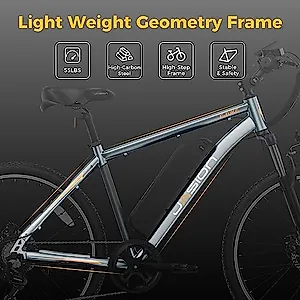 Jasion EB5 Plus Electric Bike for Adults 500W Motor 45 Miles 20.5MPH 480WH Removable Battery Commuting Electric Mountain Bike 27.5" Tires Front Fork Suspension 7-Speed