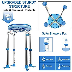 UGarden Heavy Duty Stainless Steel Shower Chair Bath Seat, 350lbs Adjustable Bath Chair, Shower Stools for Seniors, Handicap Bathroom Stool, Round Bathtud Seat for Seniors, Disabled, Handicap, Injured