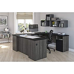 Bestar Norma U or L-Shaped Desk, 71W, Black & Bark Gray
