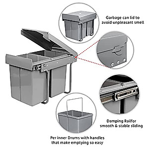 TANYOYO 40 Quarts Double Sliding Trash Can Under Cabinet Kitchen Sliding Out Under Counter Waste Bin Kitchen Pull Out Recycling Bin Dual Waste Containers Under Sink Waste sorter Fixable Base
