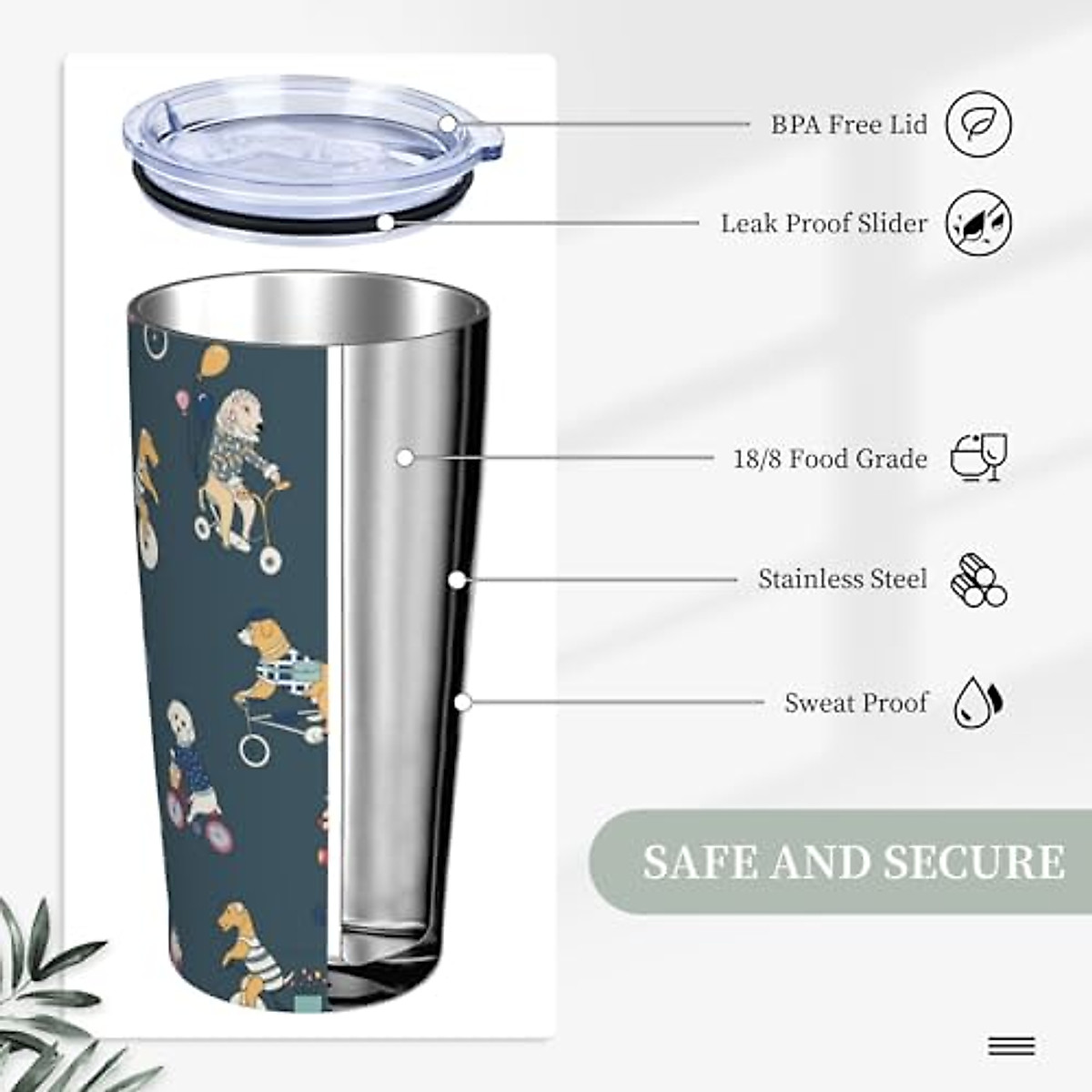 Yaxongx 20oz Tumbler Dog Transportation Double Wall Vacuum Insulated Coffee Mug with Lid and Metal Straw Brush Reusable Stainless Steel Water Bottle Travel Cup Gifts for Car Ice Drinks Hot Beverage