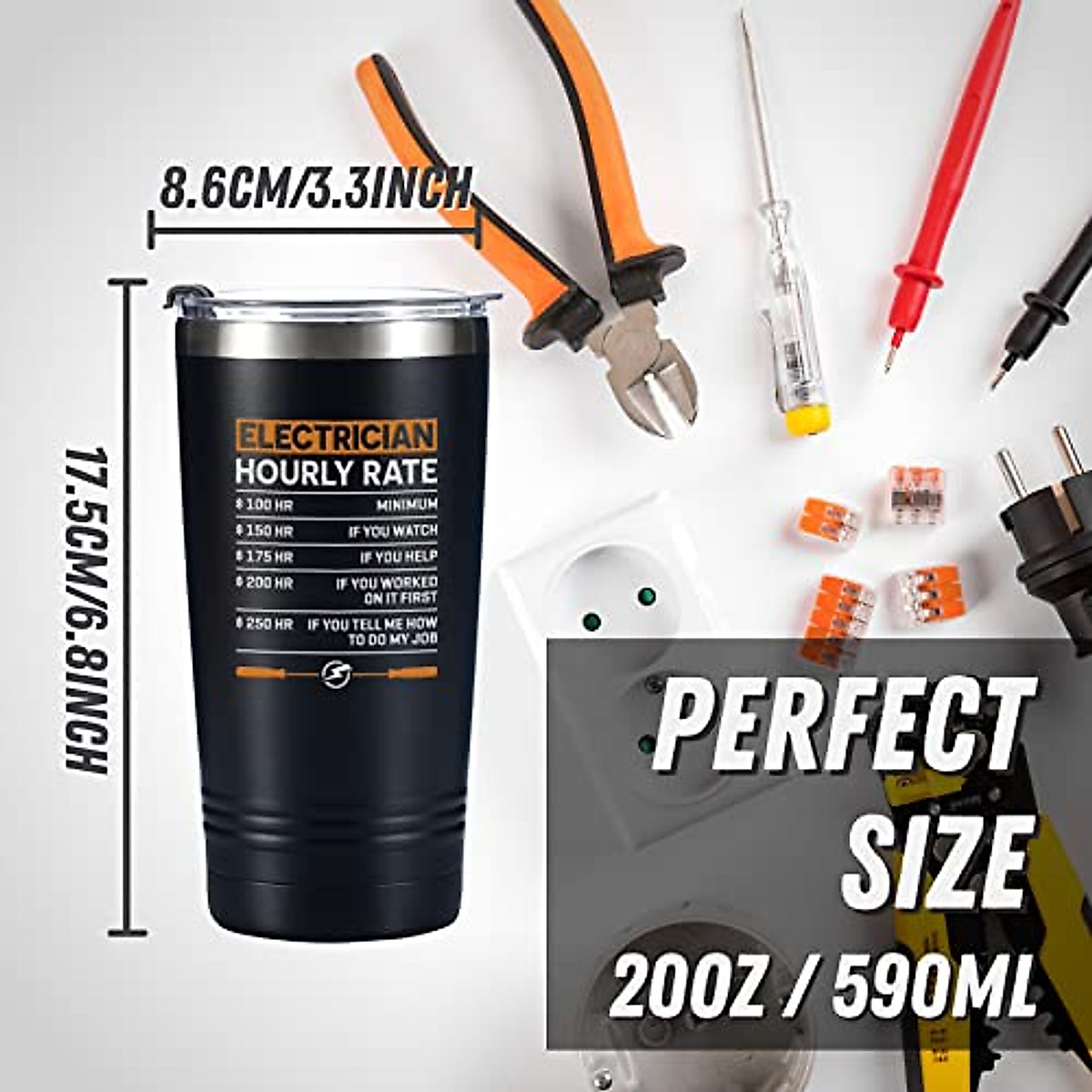 Onebttl Electrician Gifts Tumbler Travel Coffee Mug, for Dad, Husband, Father's Day, Birthday, Stainless Steel Insulated 20oz/590ml - Hourly Rate