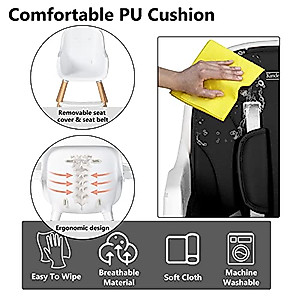 Kinder King 3 in 1 Convertible Baby High Chair, Wooden Highchair w/Double Removable Tray, Infant Feeding Chair-Toddler Chair, Adjustable Legs, Detachable Footrest & PU Cushion, 5-Point Harness, Black