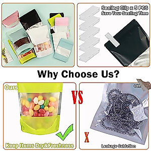 200 PCS-Stand Up Mylar Bags for Food Storage 5.5x7.9, Resealable Ziplock Bags with Visible Window Foil Pouch Bags Great for Packaging Small Craft, Lipgloss, Jewelry Packaging for Small Business