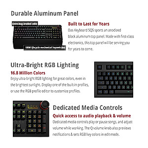 Das Keyboard 5QS Smart RGB Programmable Mechanical Keyboard for Work & Gaming, Soft Tactile Mechanical Switches, Built-in RGB Profiles, Palm Rest, Volume Knob, Aluminum Top (104 Keys, Black)