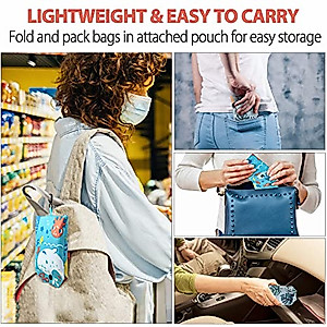 LotFancy Reusable Grocery Bags, 1 Extra-Large XL+1 Large Foldable Shopping Bags with Attached Pouch, Waterproof Nylon Grocery Bags, Machine Washable and Eco-Friendly