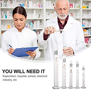 Baluue 5Pcs Glass Graduated Measuring Cylinder with Stopper Metric Scale Measuring Cup Conical Beaker Liquid Dispenser Experiment Tool for School Science 10/20/ 25/50/ 100ML