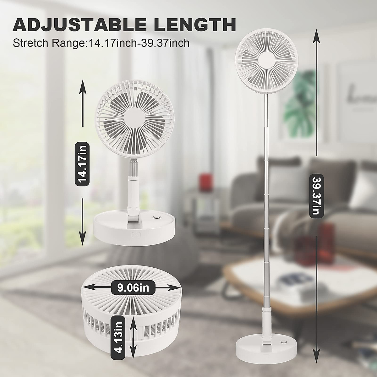 BIGTREE Portable Standing Fan with Remote Controller,8 inch USB Desk Fan,Adjustable Height,Quiet Foldable Floor Fan,Telescopic Pedestal Fans for Personal Bedroom Office Fishing Camping (WHITE)