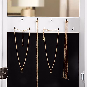 Mind Reader Jewelry Organizer, Full Length Mirror, Jewelry Armoire, Storage, Wall Mount, Wood, 12.5" L x 3.5" W x 43.5" H, White