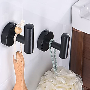 Lckaien Matte Black Bathroom Towel Coat Hook Stainless Steel, 2 Pack Robe Clothes Cabinet Closet Sponges Hooks Holder Round Style Heavy Duty Wall Hook for Bathroom Kitchen Hotel Wall Mounted