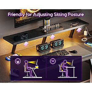 MOTPK Small Gaming Desk with LED Lights & Power Outlets, 39 Inch L Shaped Gaming Computer Desk with Storage Shelf, Gamer Desk with Monitor Stand, PC Gaming Table with Carbon Fiber Texture, Black