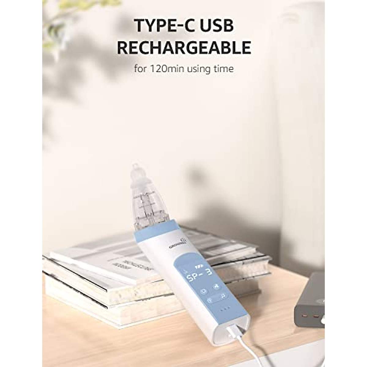 GROWNSY Nasal Aspirator for Baby, Electric Nose Aspirator for Toddler, Baby Nose Sucker, Automatic Nose Cleaner with 3 Silicone Tips, Adjustable Suctions, Music and Light Soothing Function (Blue)