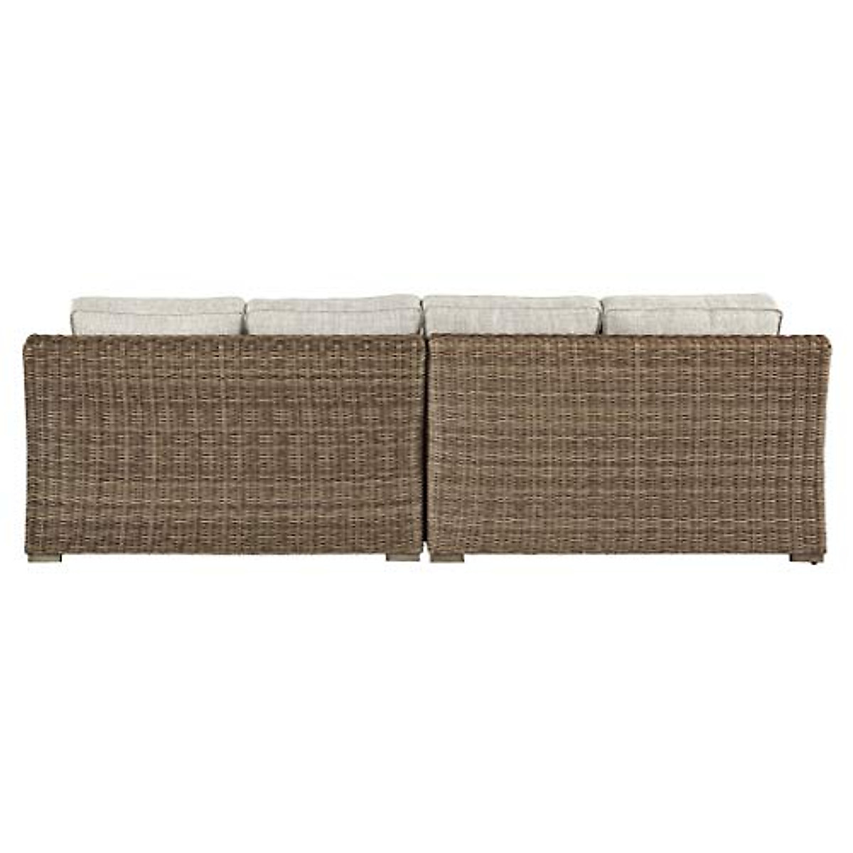 Signature Design by Ashley Beachcroft Outdoor Left & Right Arm Facing Wicker Patio Loveseats, Brown & Beige & Beachcroft Wicker Arm Chair with Cushion, 2 Count, Brown