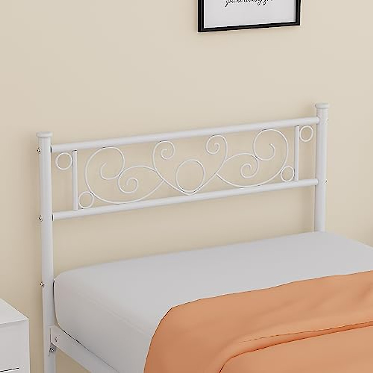 Elephance Twin Size Bed Frame with Headboard and Footboard, Metal Platform Bed Frame with 14 Inch Storage Space Mattress Foundation No Box Spring Needed for Girl Boy White