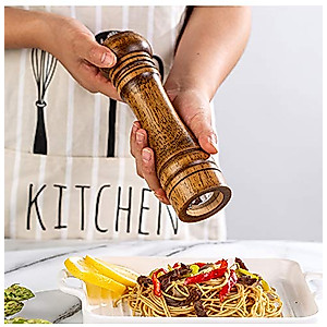 Wood Pepper Grinder Pepper Mill,Adjustable Coarseness Wooden Peppermill, Ceramic Grinding Mechanism Salt Mill Refillable - 8 inch