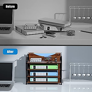 Aimeaihe Desk File Organizer, 4-Tier Desk Organizers Wood with 5 A4 File Folders, Letter Size Office Organizers for Desk, Letter Paper Tray Organizer for Office, School, Home, Black